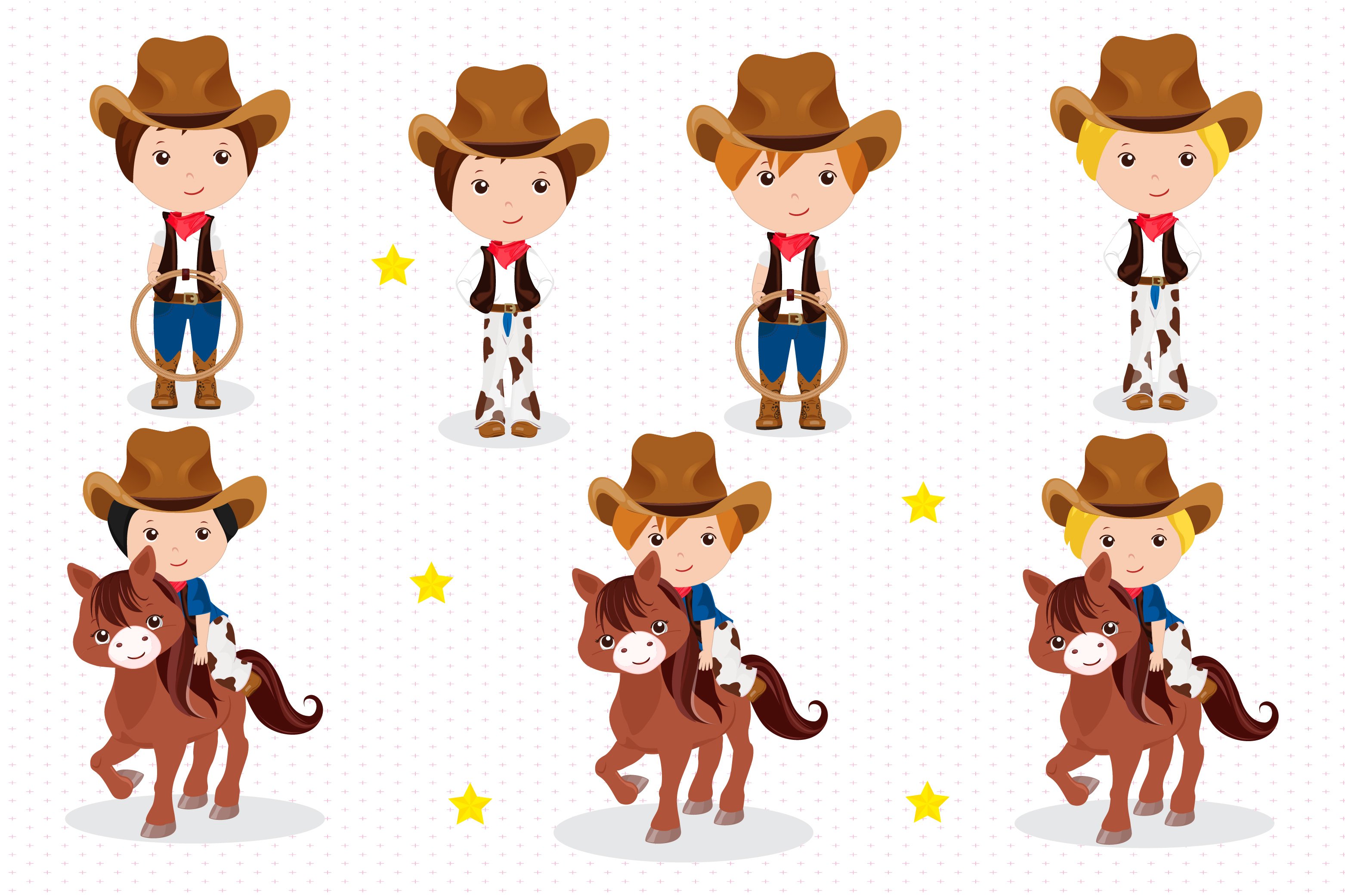 Cowboy illustration, Cowboy digital papers (25112) | Illustrations ...