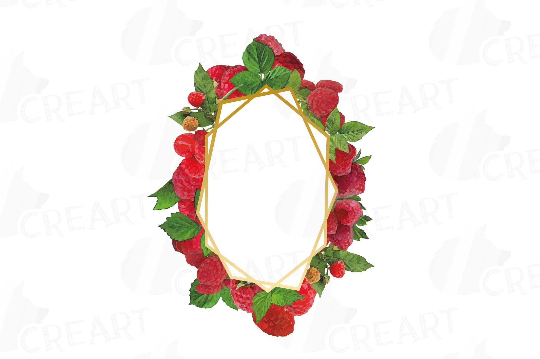 Raspberry frames watercolor clip art pack, Raspberry fruit (114031 ...