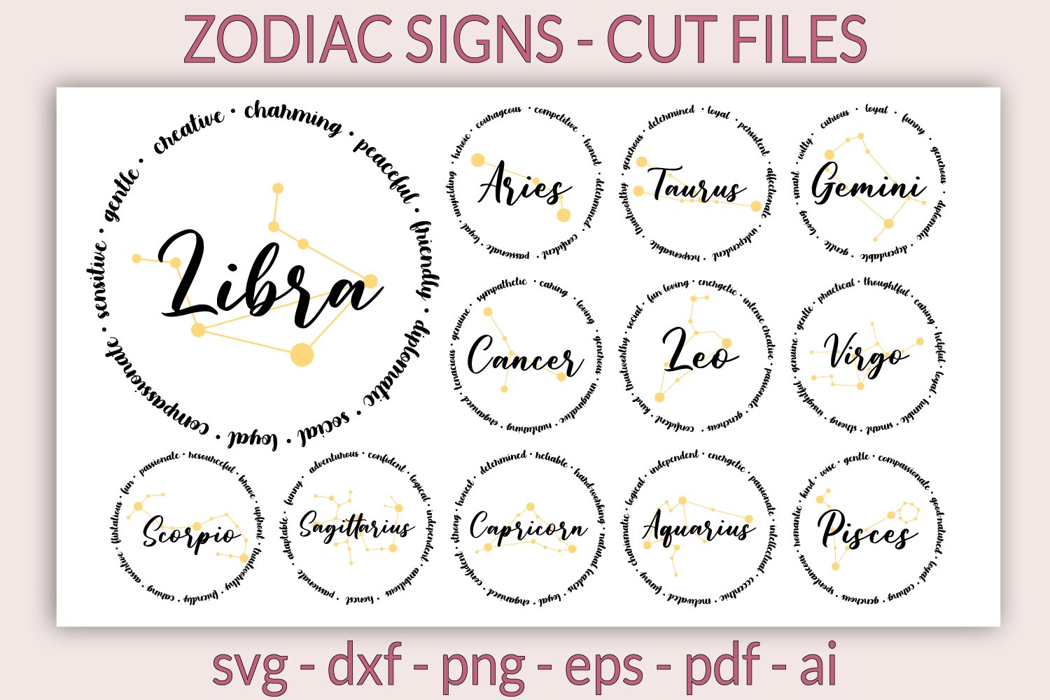 dxf Zodiac Signs Svg Zodiac Symbols Svg Zodiac Cut files Svg png Taurus ...