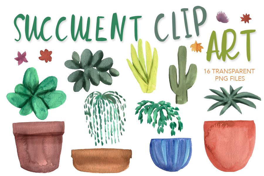 Watercolor Succulents Clipart Cactus Plants Grow