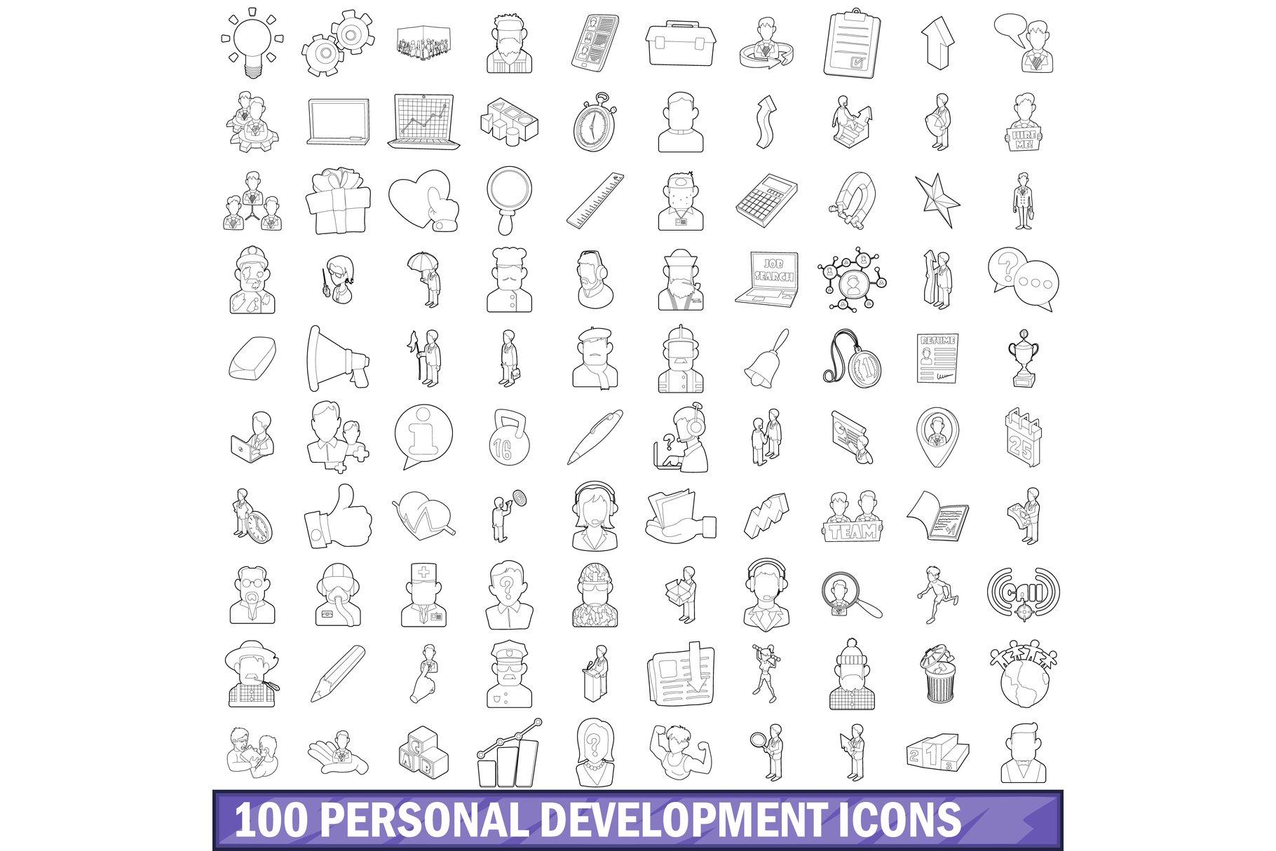 100 personal development icons set, outline style (311457) | Icons ...