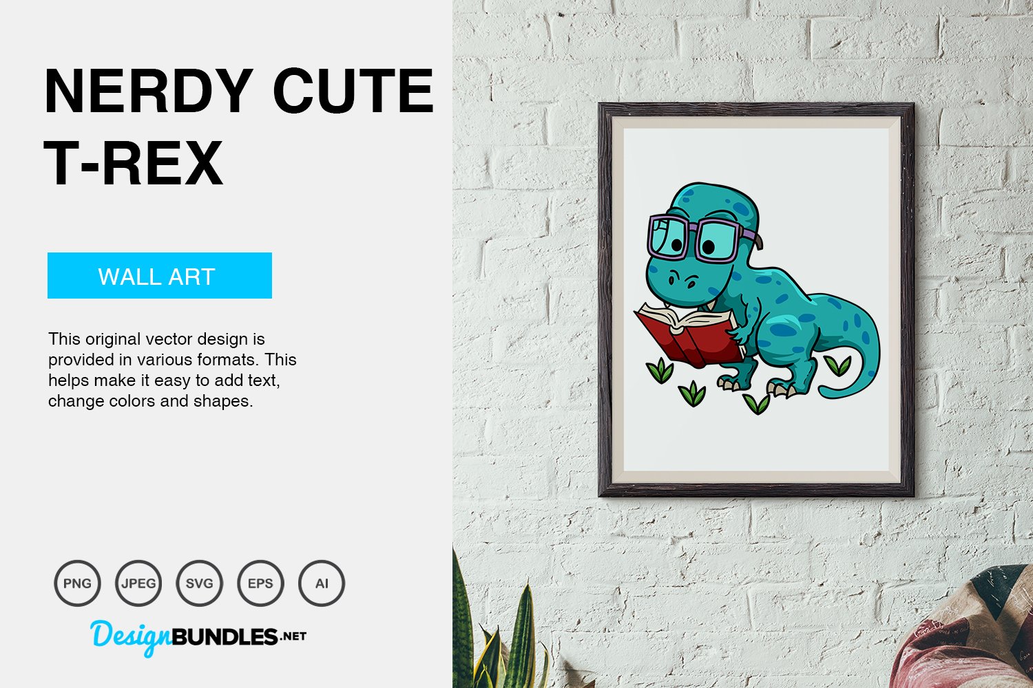 Nerdy Cute T-Rex Vector Illustration