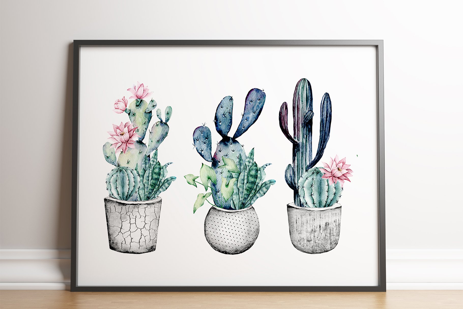 Cacti, watercolor floral set. Cactus in pot hand painting. (1062064 ...