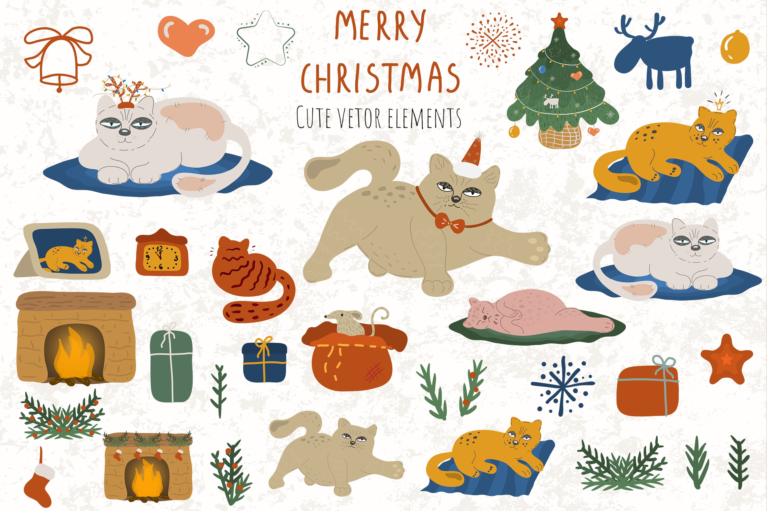 Cosy Christmas cats (698095) | Illustrations | Design Bundles