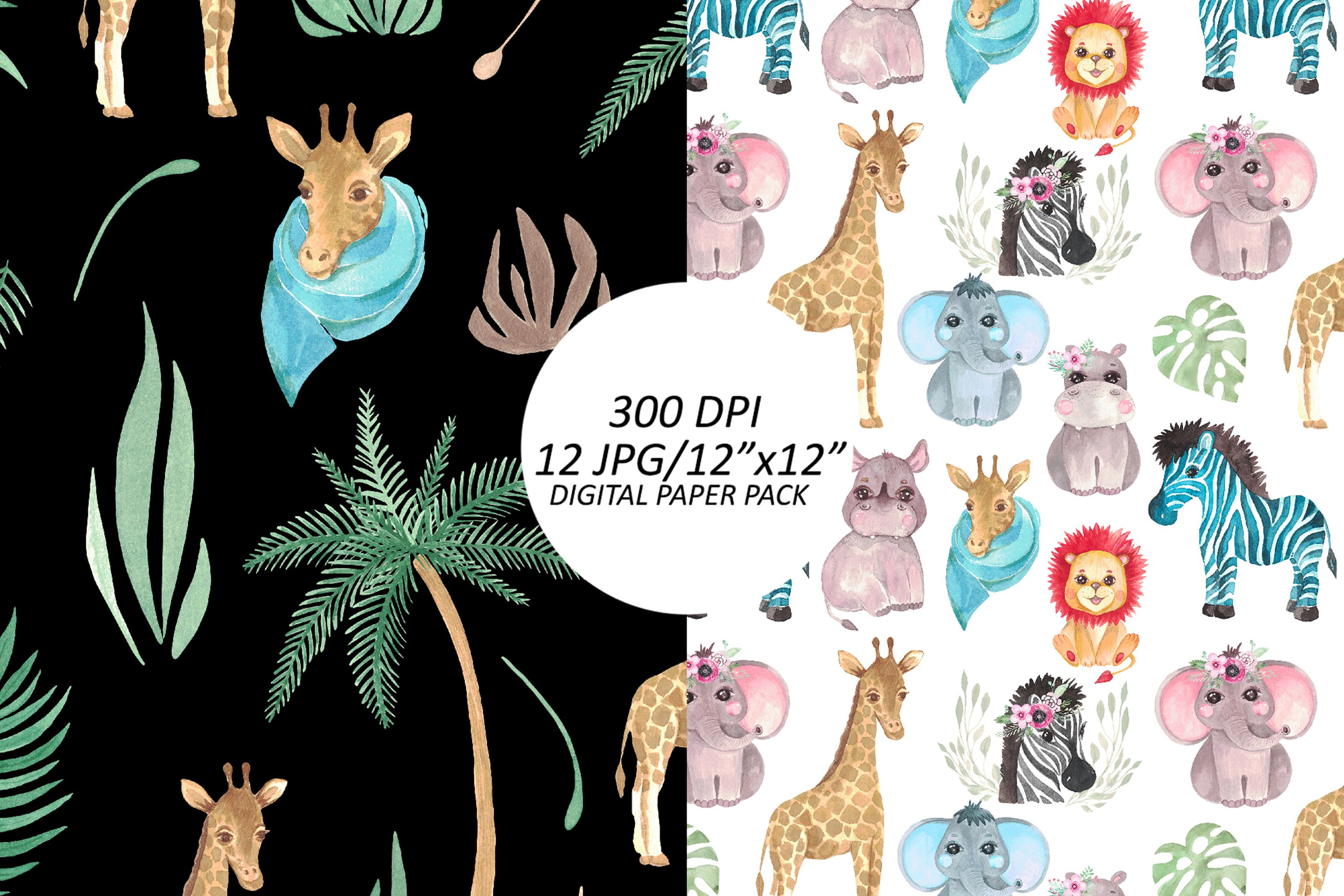 Safari animals digital paper pack. (1147036) | Patterns | Design Bundles