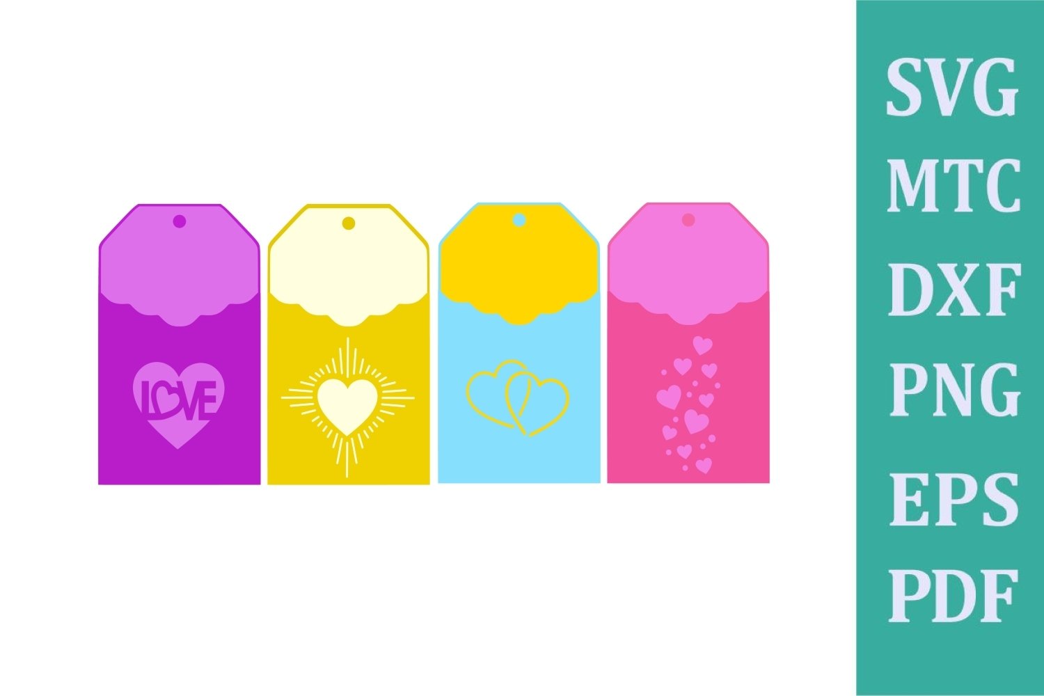 Heart Set of 4 Gift Tag Pocket #01 four Designs Cut File (437338 ...