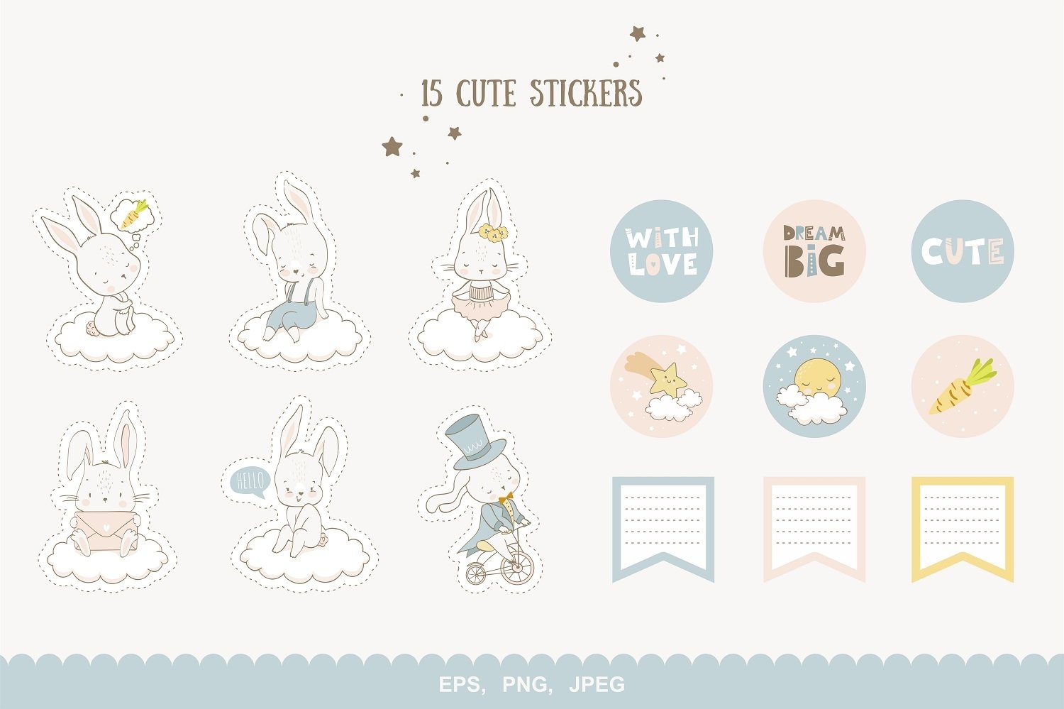 Cute rabbits stickers, notebooks pages, patterns (1126860) | Characters ...