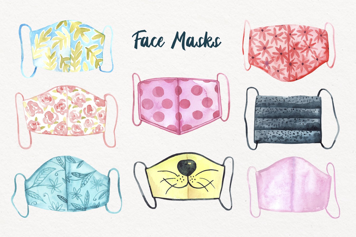 Watercolor Medical Face Masks Clipart. (571073) | Illustrations ...