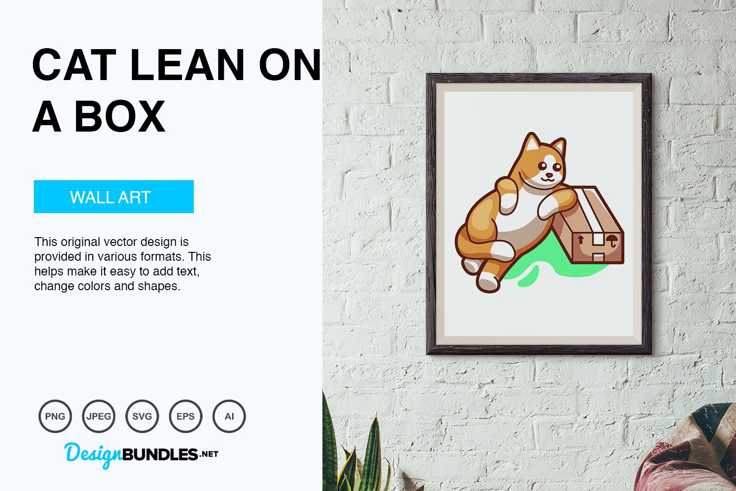 Cat Lean On A Box Vector Illustration