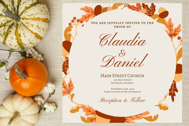Autumn Wreath Wedding Invitation (422632) | Card Making | Design Bundles