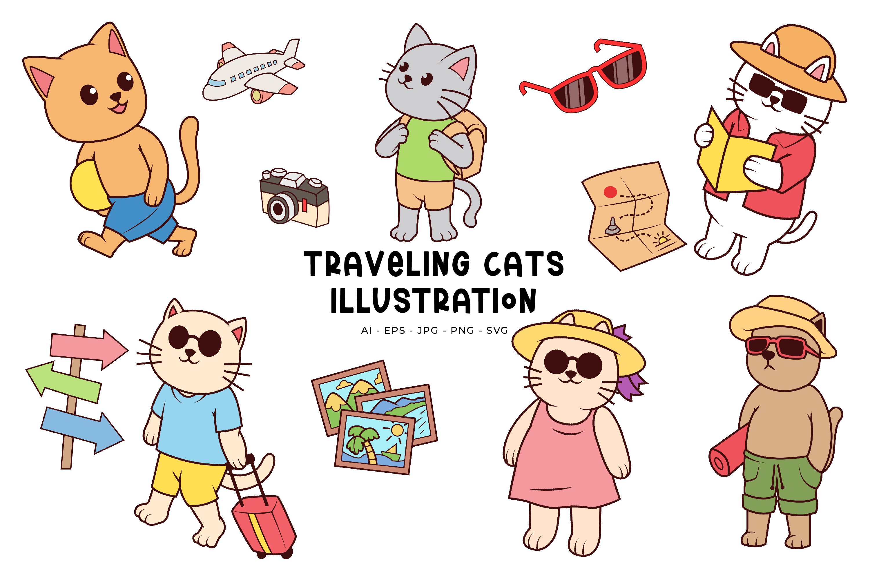 Traveling Cats Illustration