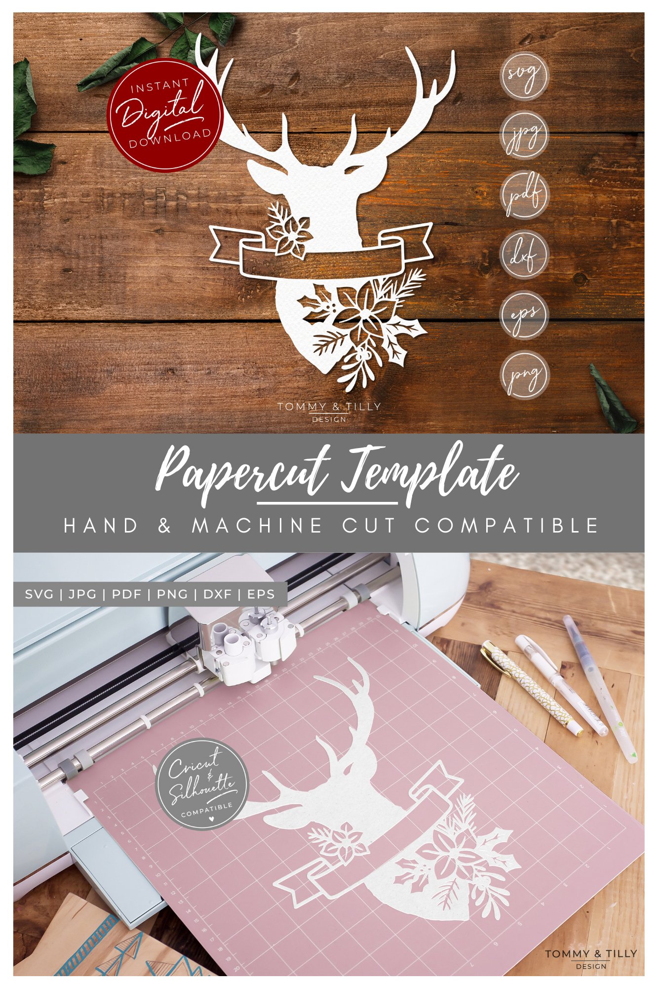 Stag Head No.2 - SVG EPS DXF PNG PDF JPG Cut File (372063) | SVGs ...