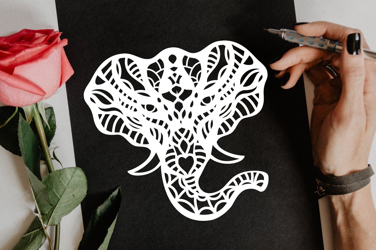 Papercut Elephant Mandala, Elephant Head Paper Cut Template