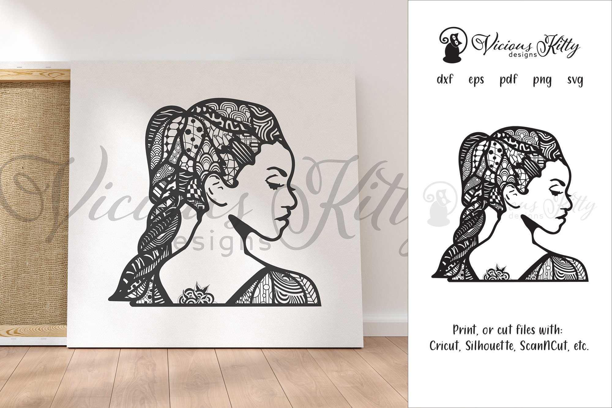 Zentangle woman silhouette, zentangle hair illustration (571465) | Cut ...