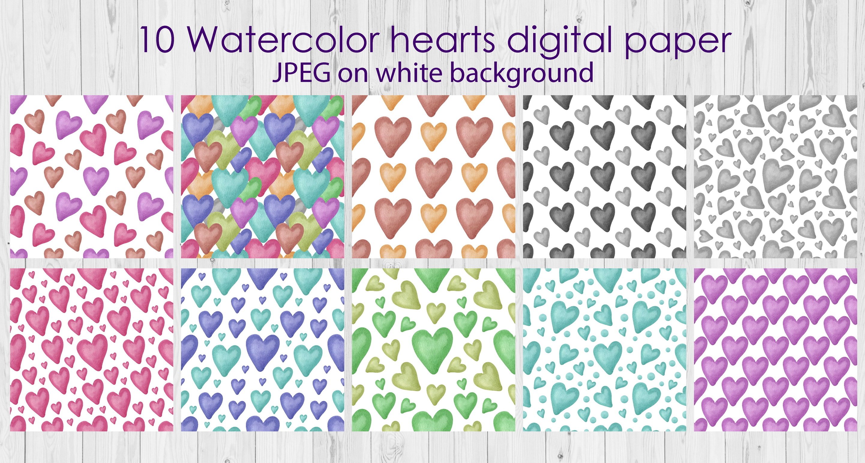 Valentine's Day Clipart & Digital Paper - Watercolor Hearts (1144338 ...