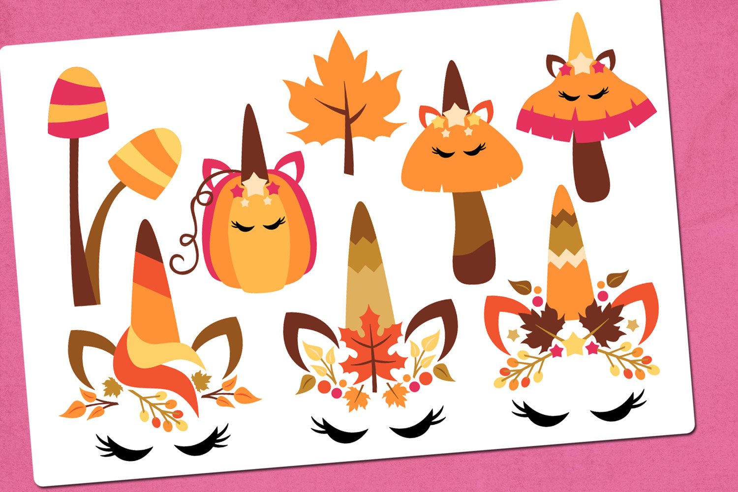 Autumn unicorn illustrations clip art
