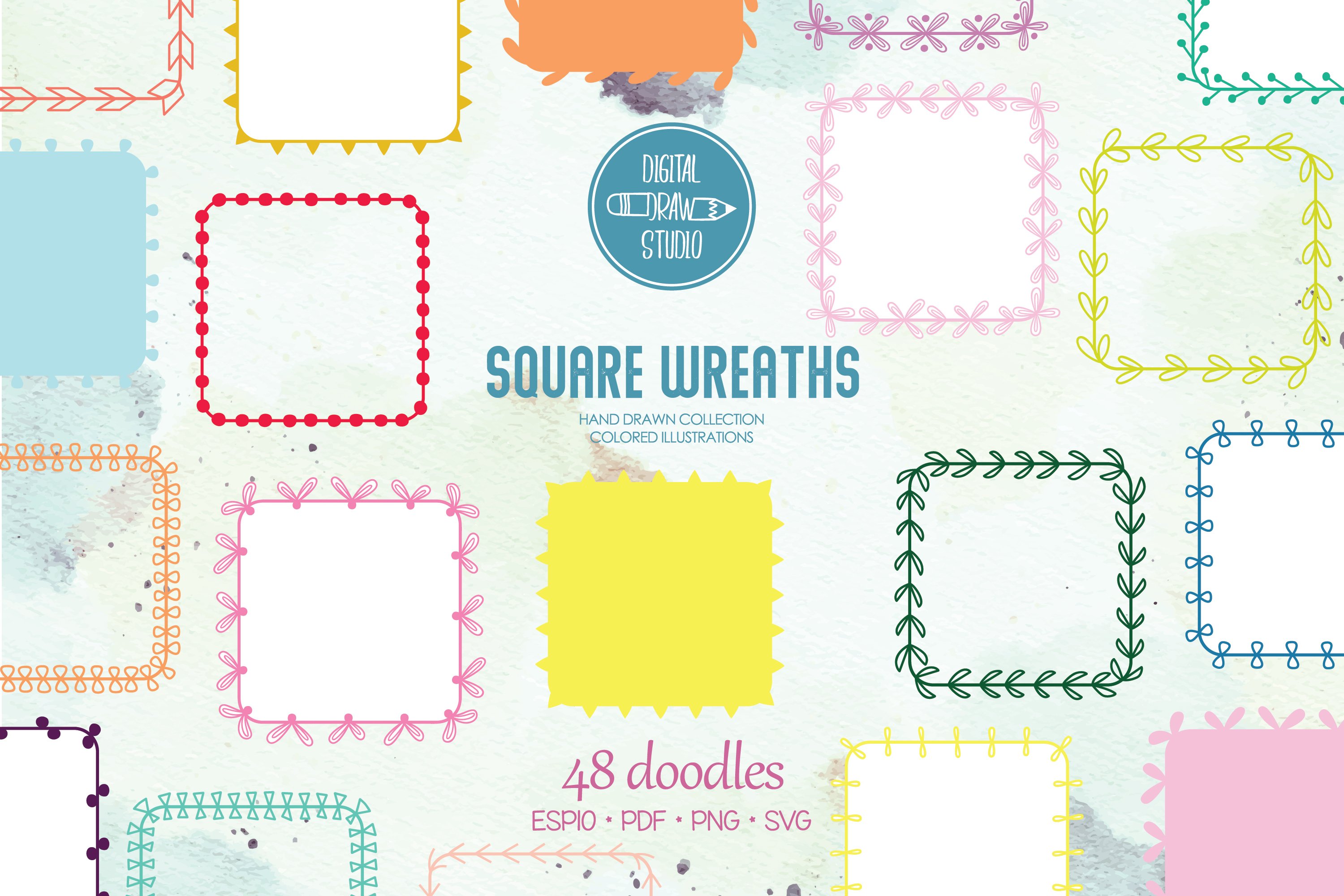 Color Square Wreaths | Hand Drawn Borders, Floral Frames (1279551 ...