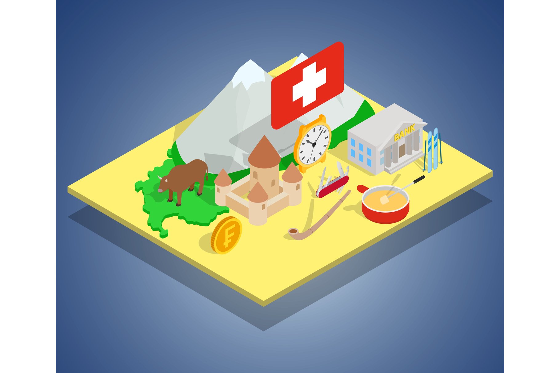 Swiss concept banner, isometric style (493896) | Icons | Design Bundles