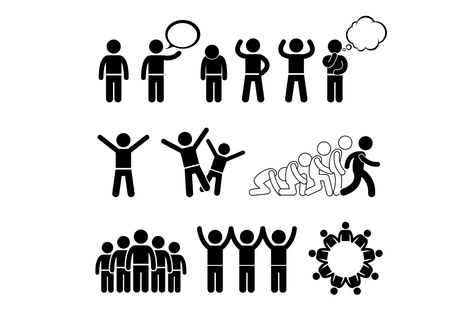 Children Stick Figures Holding Hands