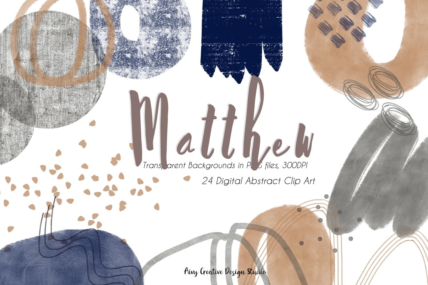 24 Hand Drawn Neutral Color Matthew Abstract Clip Art