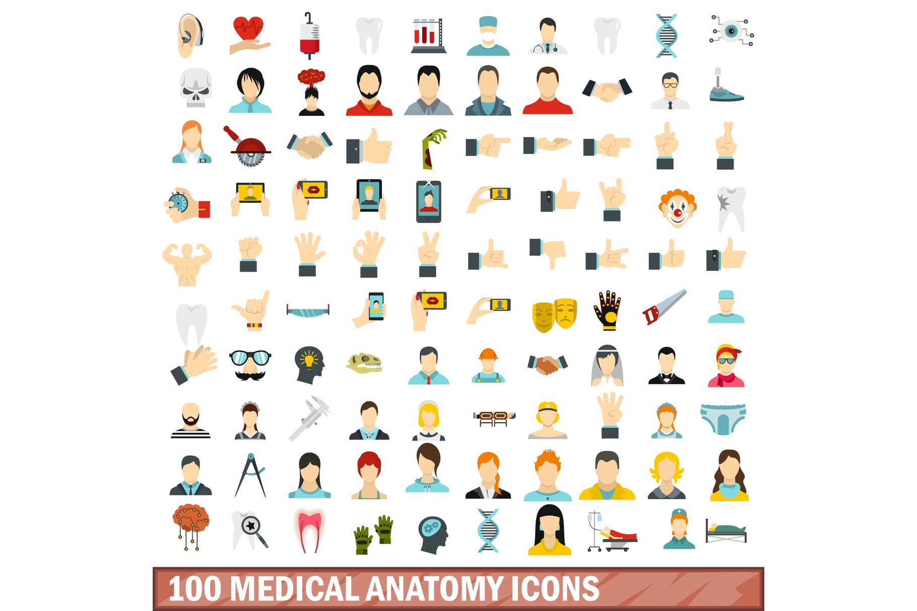 100 medical anatomy icons set, flat style (312189) | Icons | Design Bundles