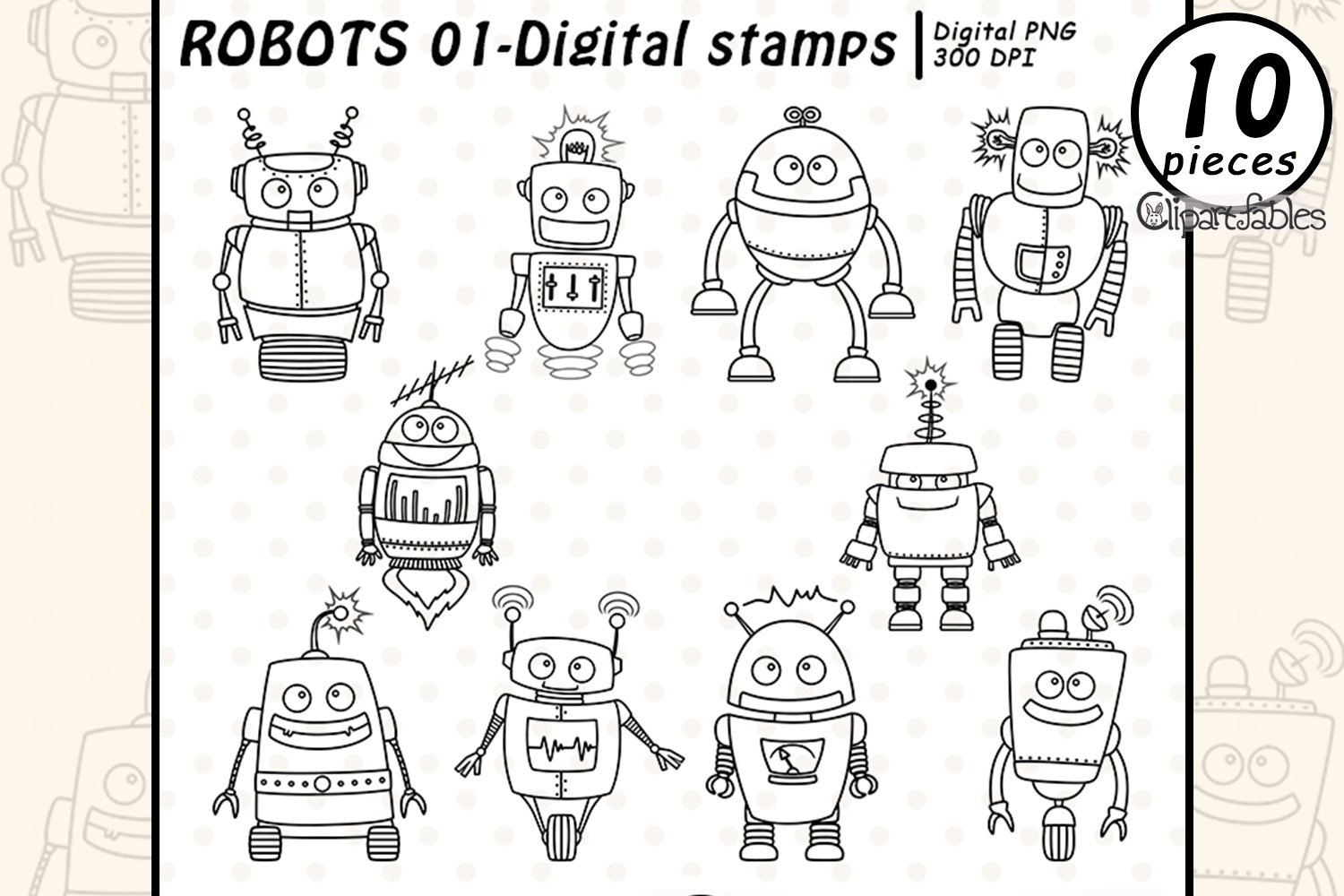 Cute Robots - DIGITAL STAMPS - Robot birthday party (672139 ...