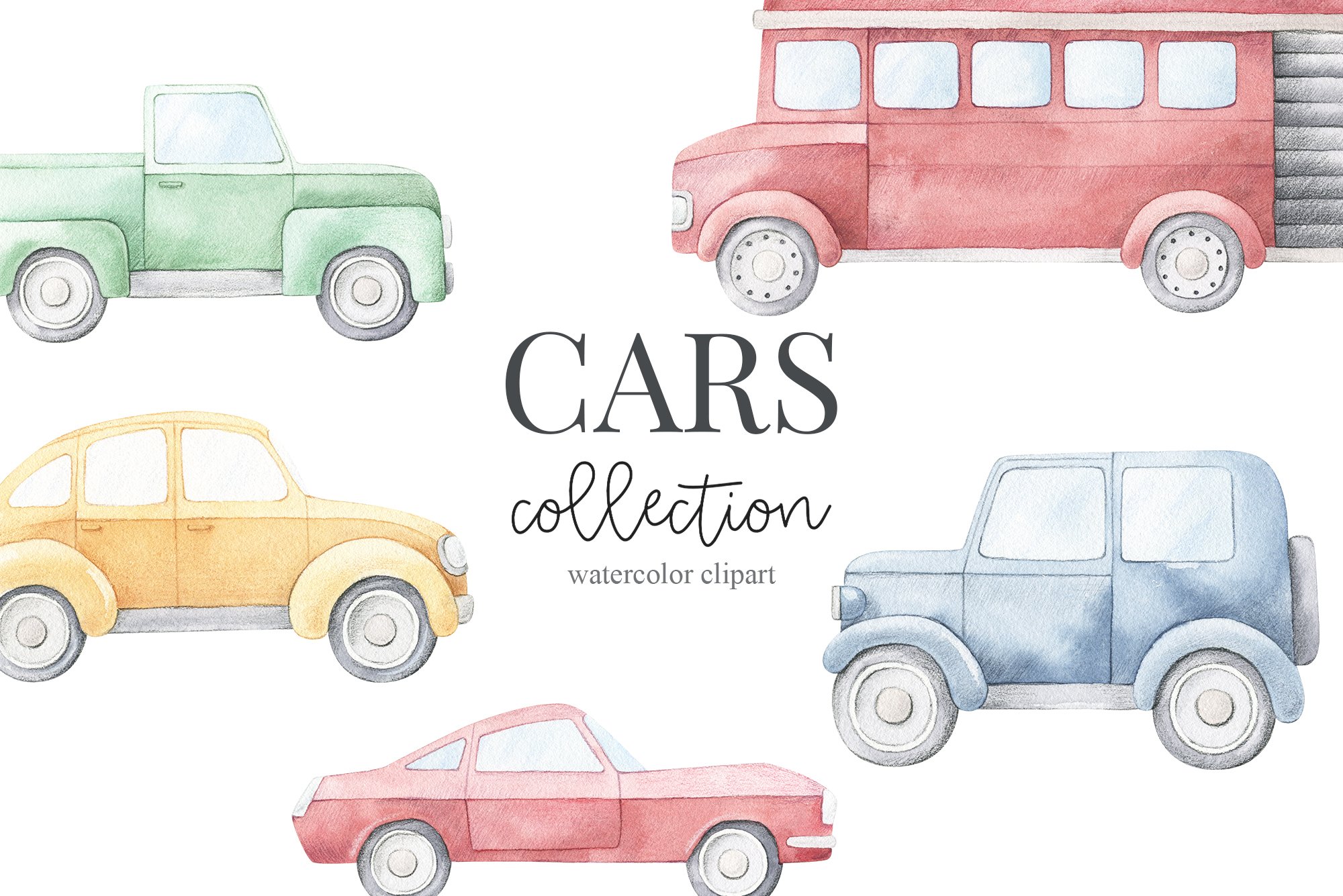 Watercolor cars set (560164) | Illustrations | Design Bundles