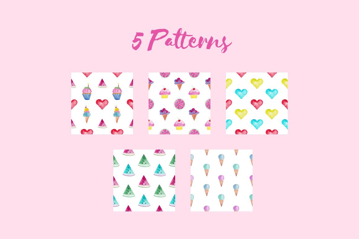 Watercolor Sweet Patterns (916980) | Patterns | Design Bundles