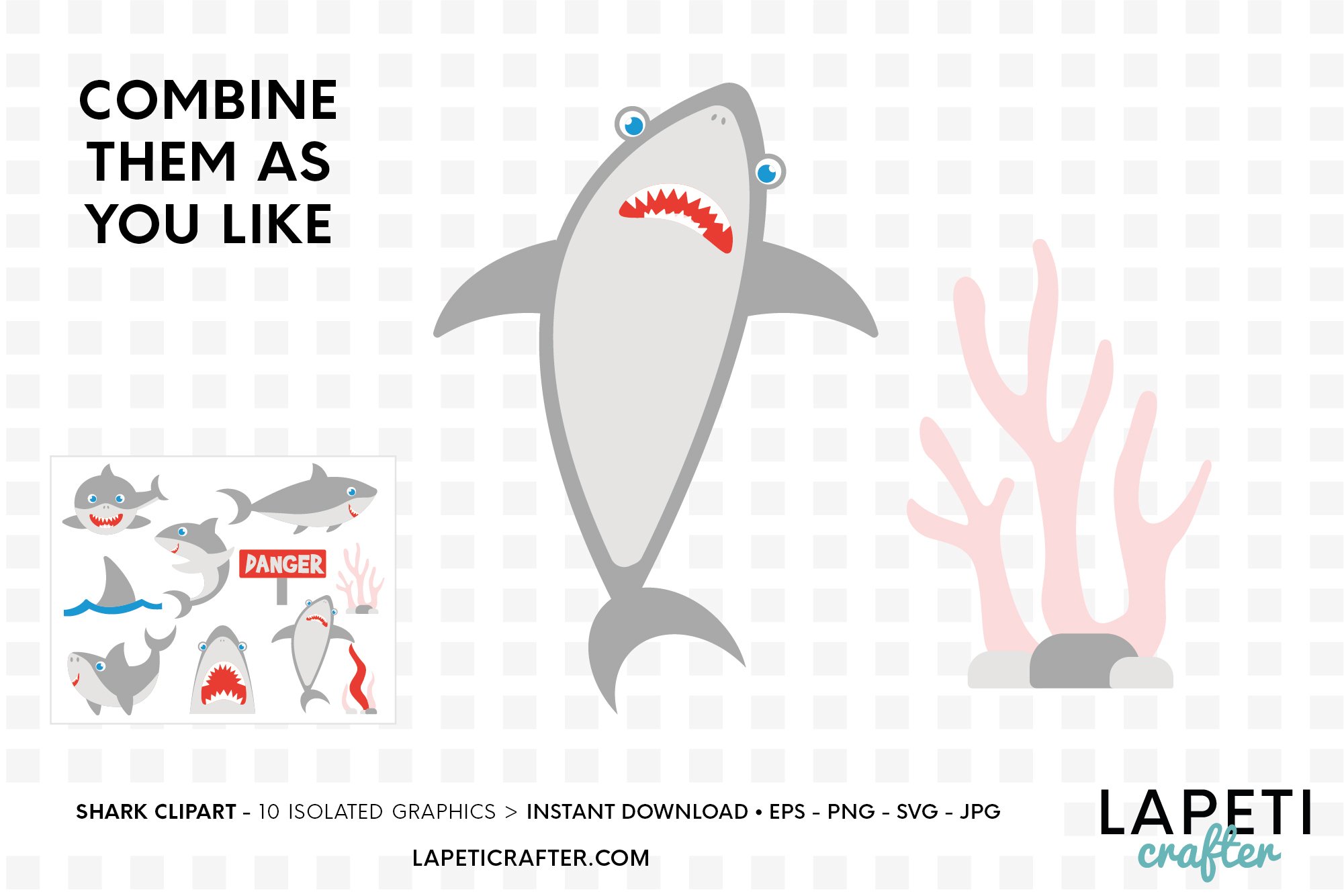Shark illustration, 10 grey shark clipart svg, eps, jpg, png (498915 ...