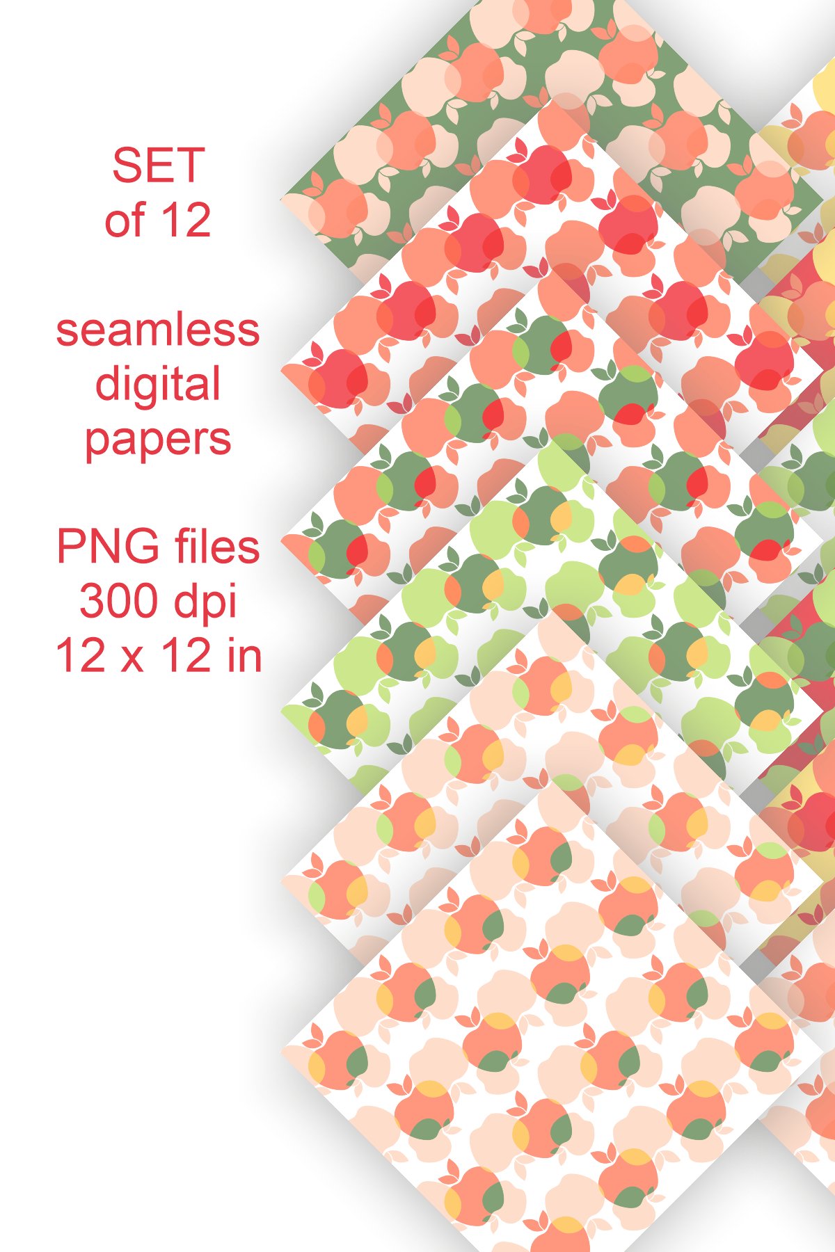 Apples Seamless Patterned Papers 12 PNG files