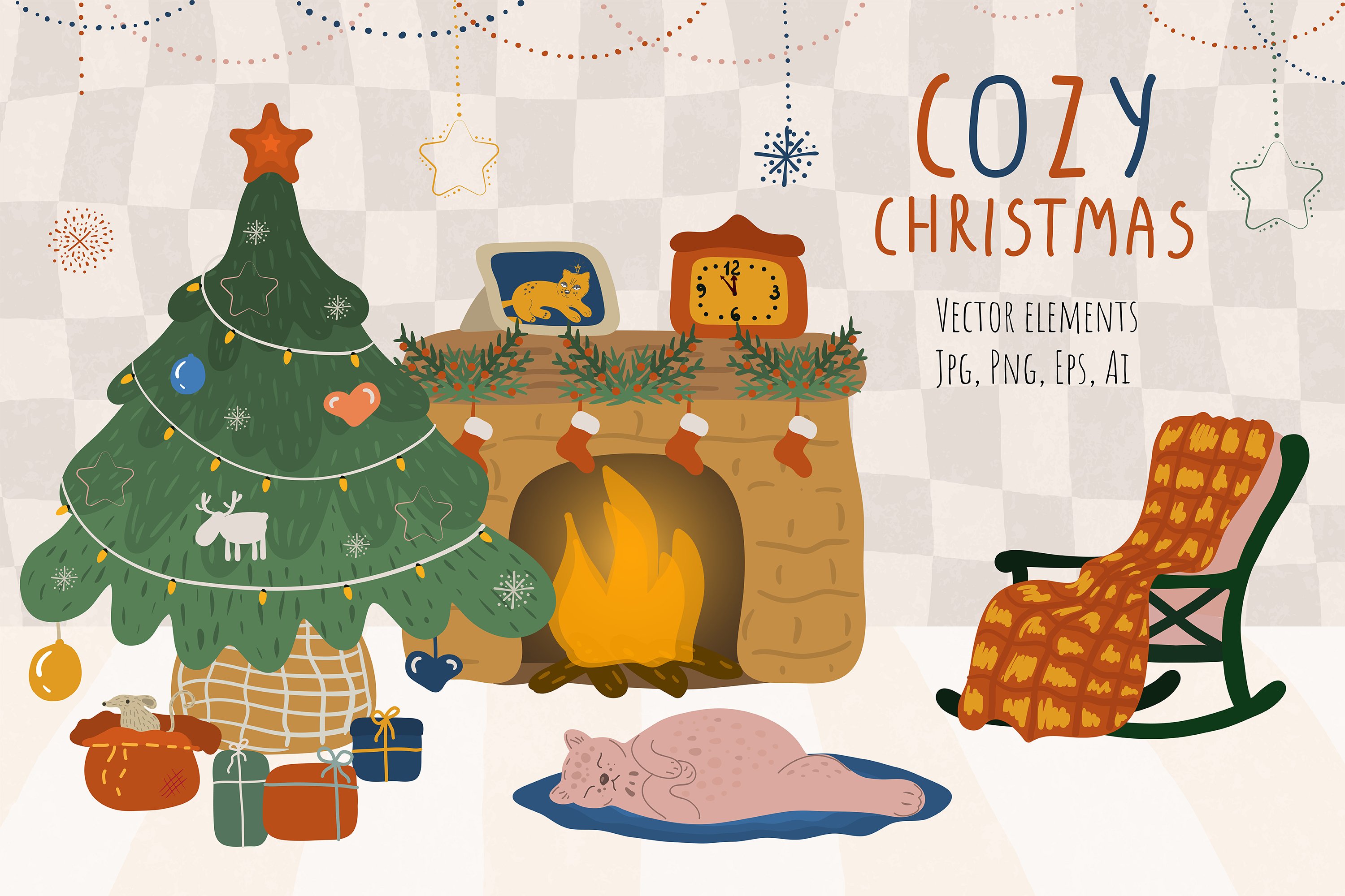 Cosy Christmas cats (698095) | Illustrations | Design Bundles