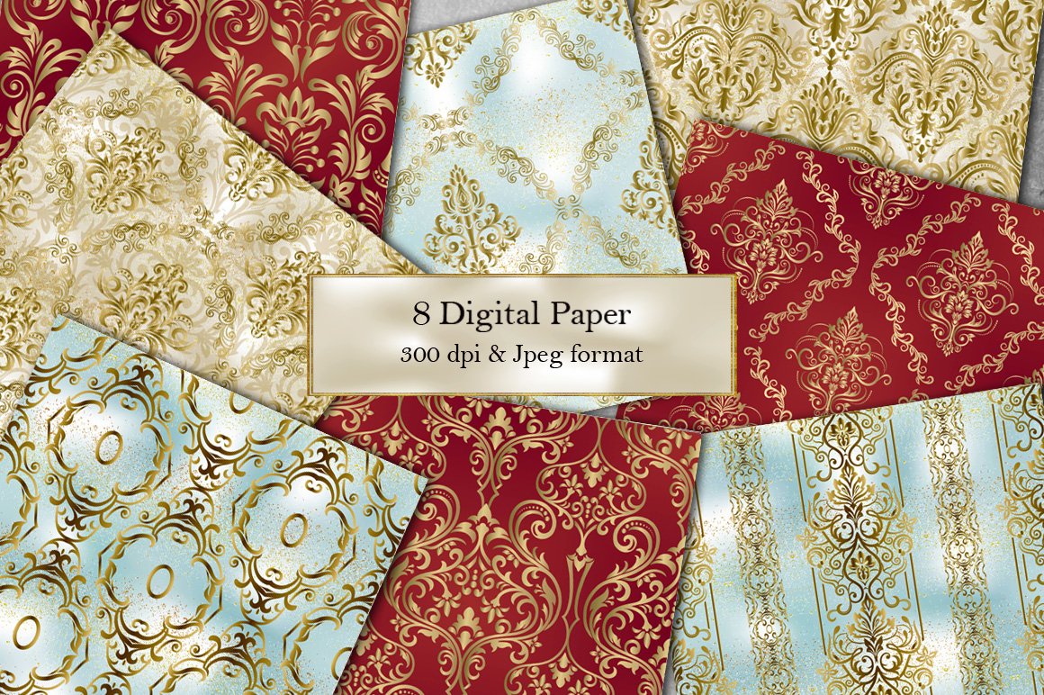 8 Seamless Damask Digital Papers. Collection of (976220)