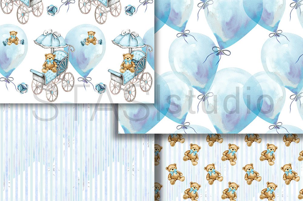 Baby Boy Paper Pack Blue Seamless Pattern New Baby Cute Set (541584 ...