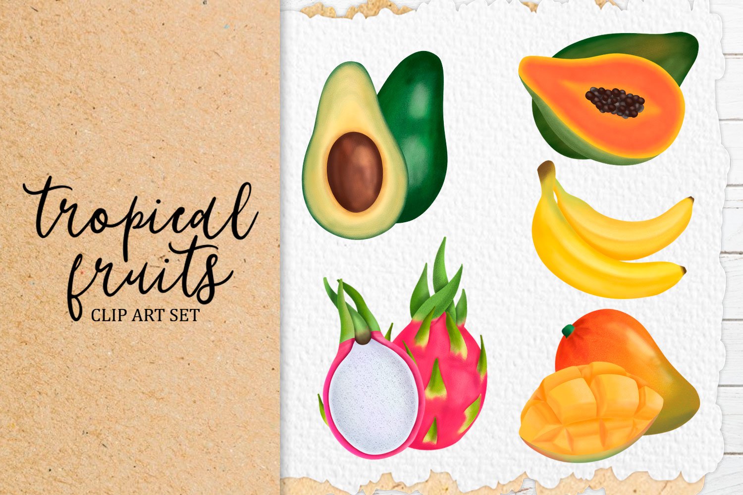 Tropical Fruits. Clip art set