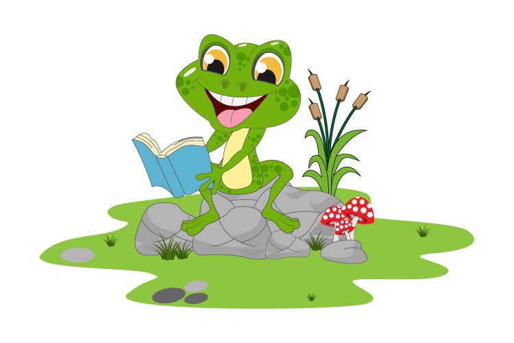 Frogs Reading Books Cartoon Frog Reading Book Coconut Shell Vector
