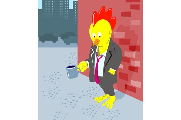 Rooster Chicken Unemployed Office Worker Begging (4160) | Illustrations ...