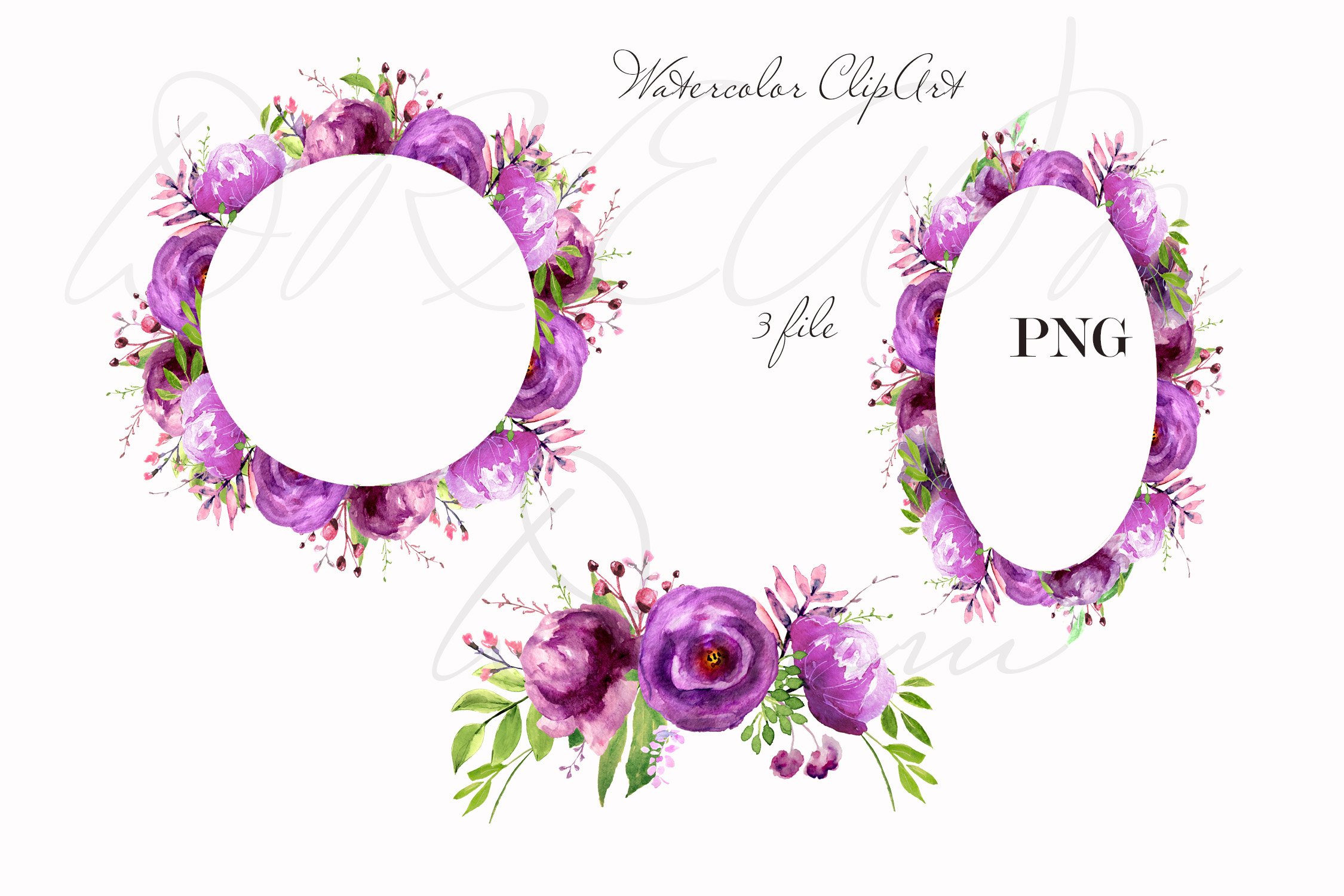 Purple Watercolor flowers clipart Wall art decor (457733 ...