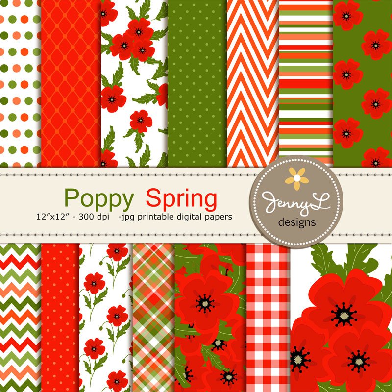 Poppy Spring Digital Papers (82749) | Backgrounds | Design Bundles