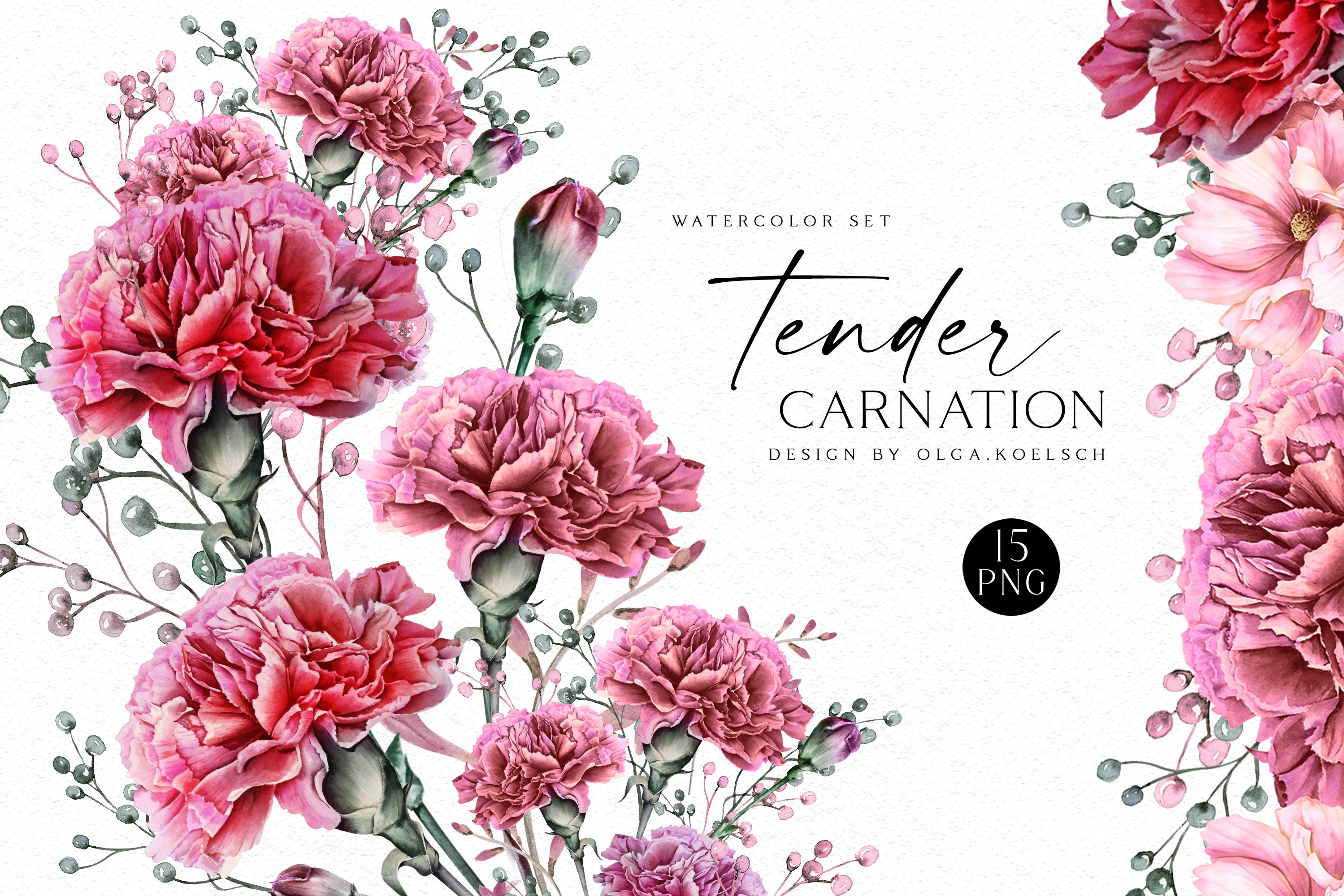Watercolor carnation clipart, Dusty pink Mother's Day card (1235771 ...