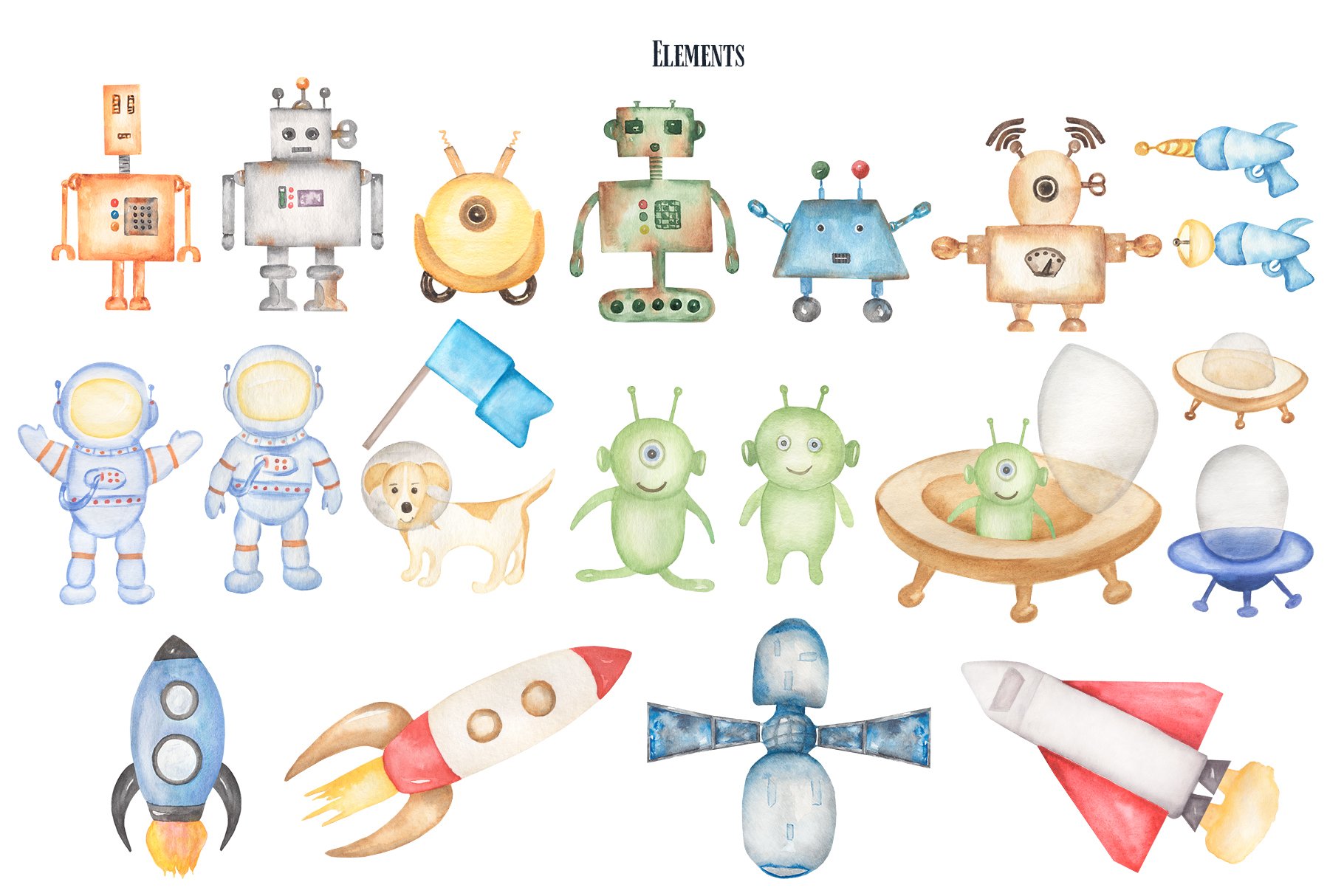 Watercolor Cute Kids Space Collection (552678) | Illustrations | Design ...