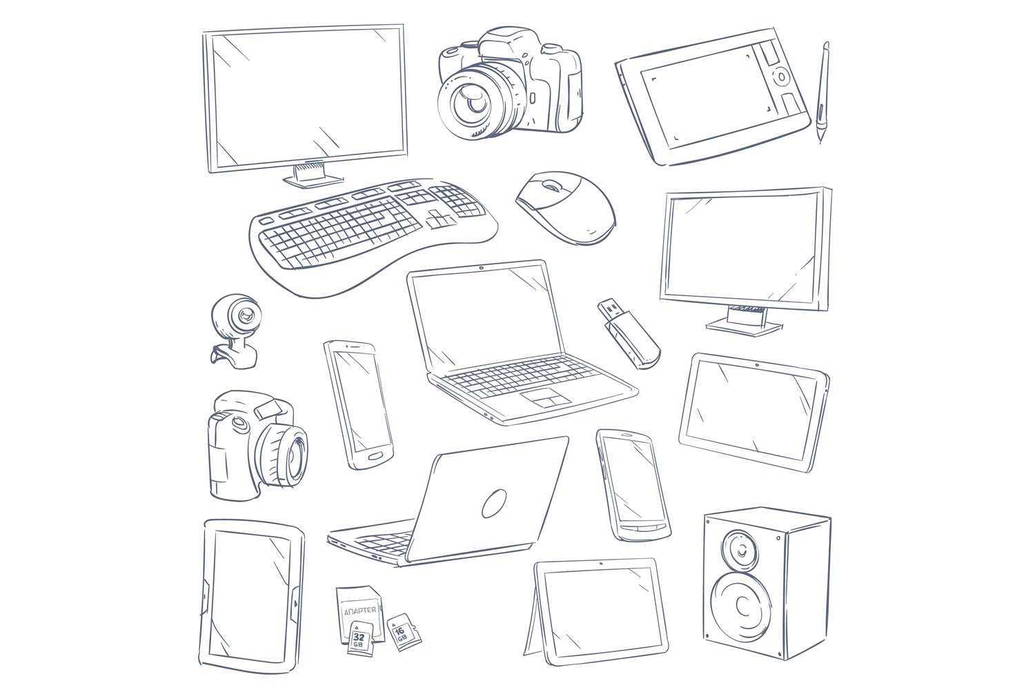 Hand drawn, sketch computer technology gadgets vector set (853623 ...