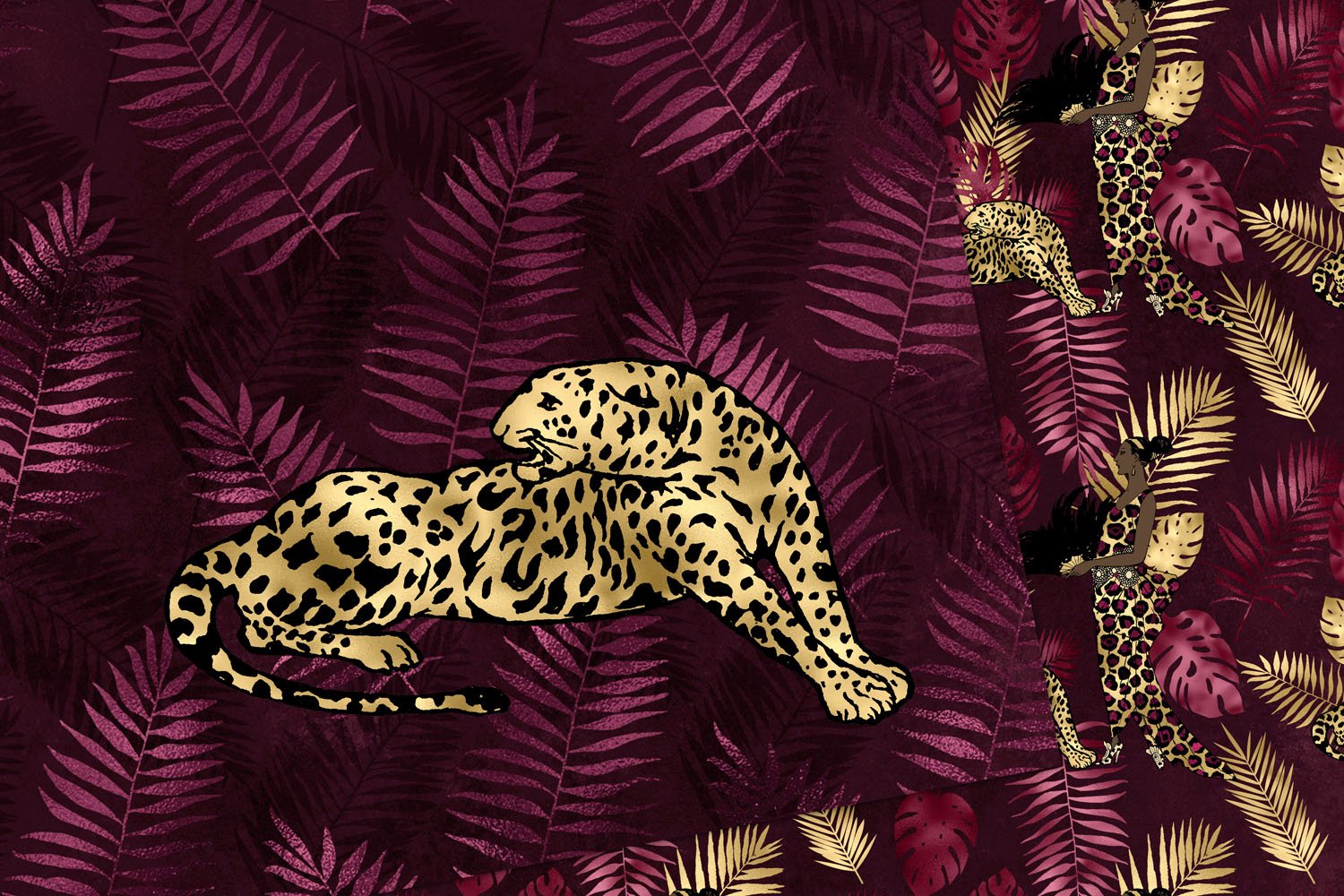 Burgundy And Gold Leopard Digital Paper 652683 Patterns Design