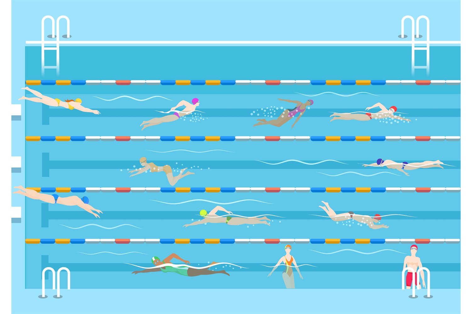 People in pool (1202706) | Illustrations | Design Bundles