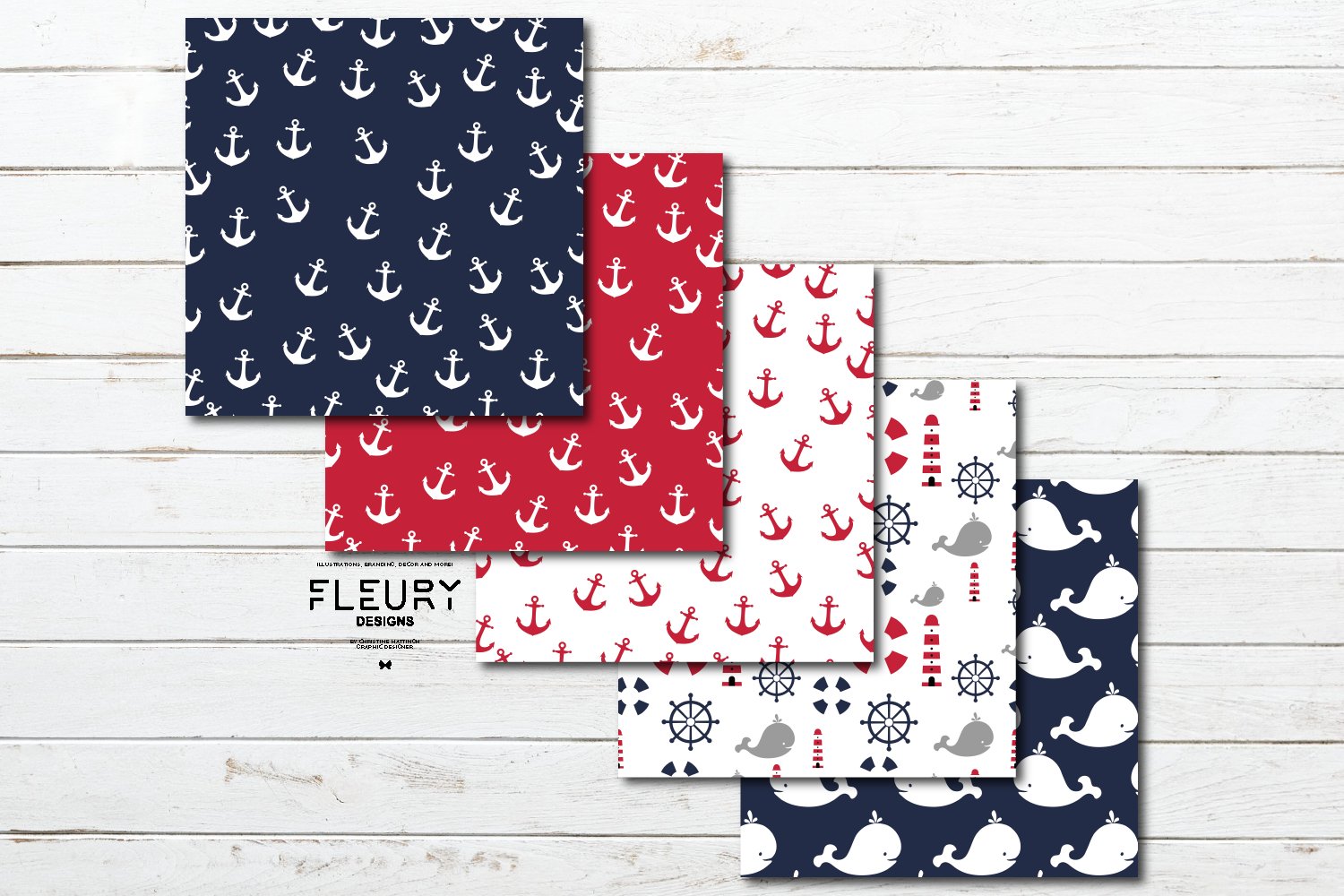 Nautical Sailor Digital Paper (106225) | Scrapbooking | Design Bundles