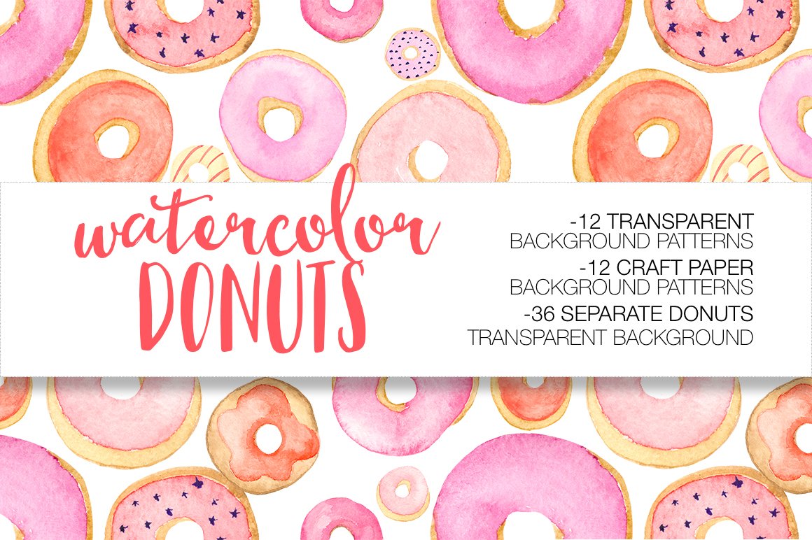 WATERCOLOR DONUTS (5140) | Illustrations | Design Bundles