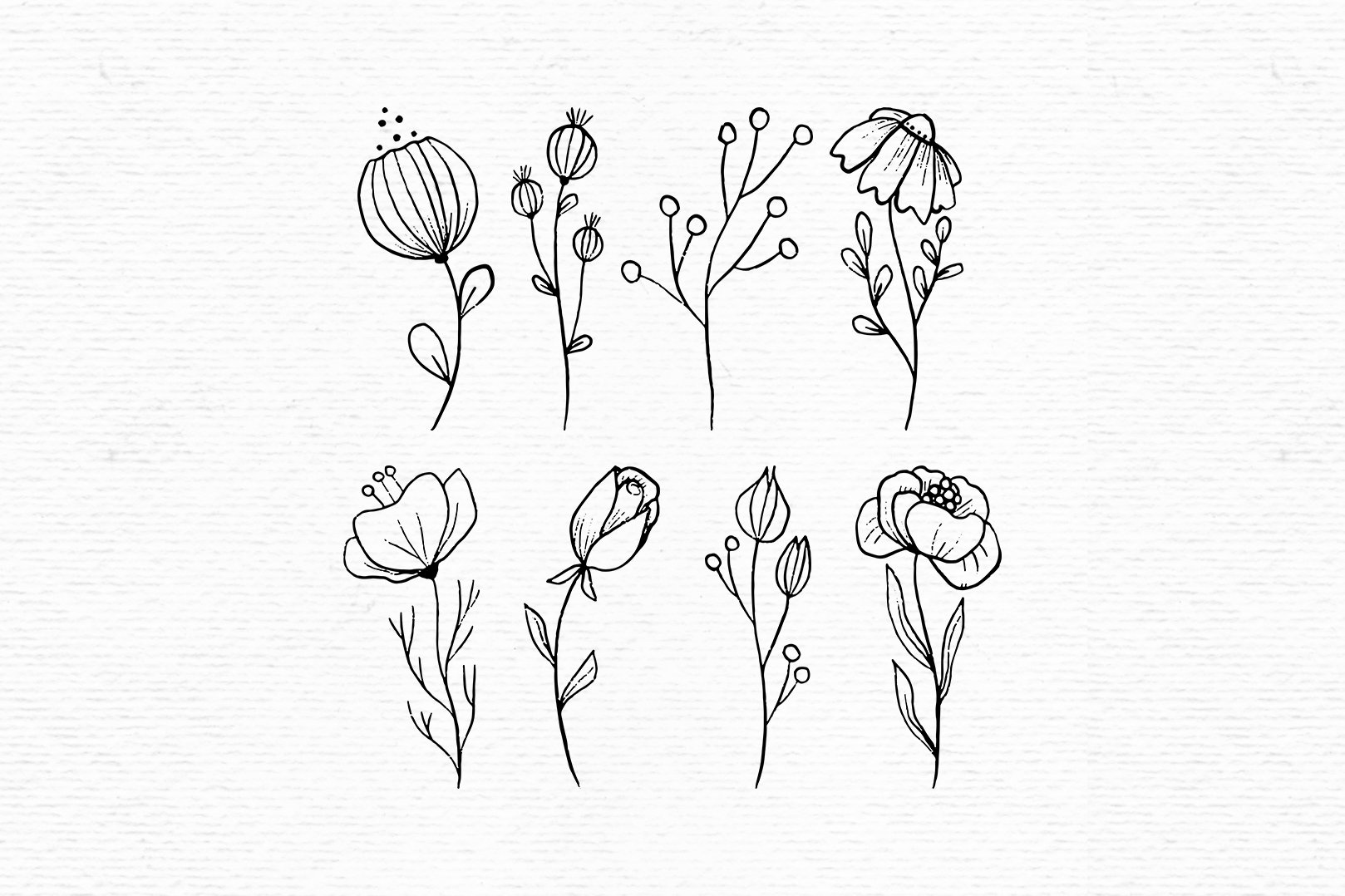 Rustic floral digital stamps | Whimsical doodle clipart