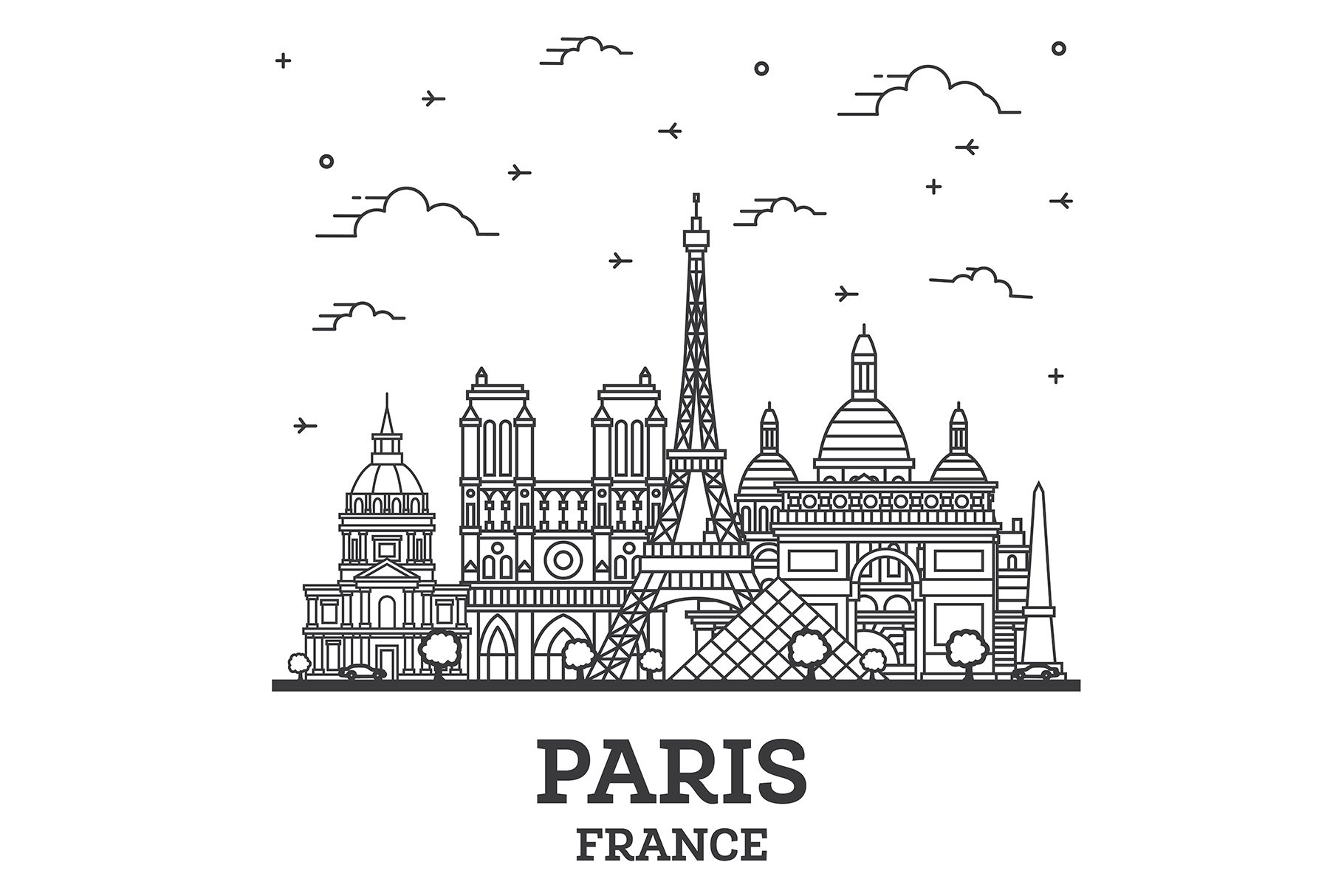 Outline Paris France City Skyline (1158814) | Illustrations | Design ...