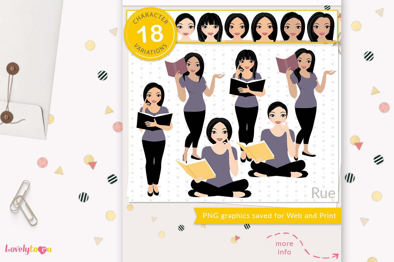 Asian book woman, reading clipart, LVX18 Rue (1351024) | Illustrations ...