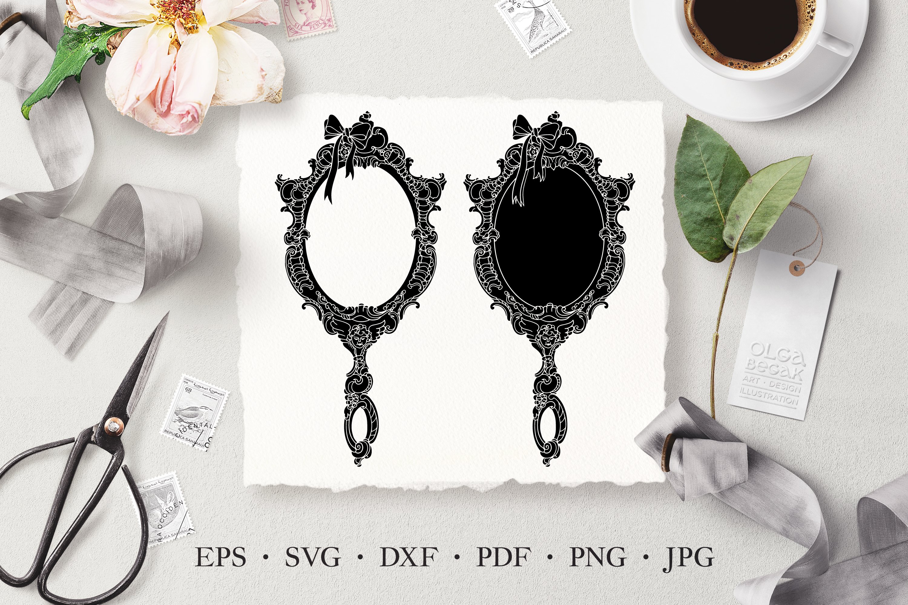 Hand Mirror Line Art and Stencil Vector Illustration SVG (897477 ...