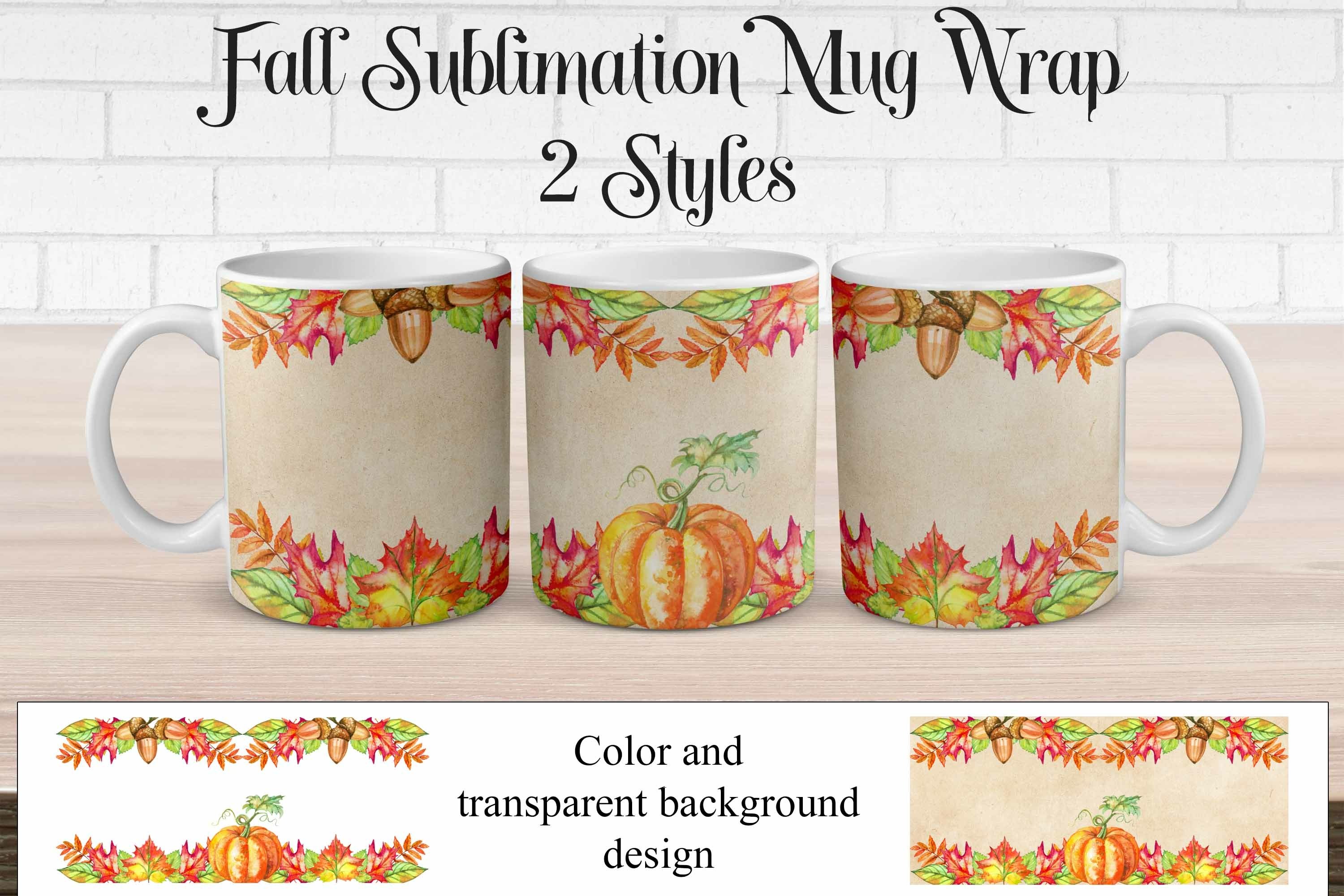 Sublimation Mug Wrap Fall Watercolor Pumpkin Design (1445695 ...